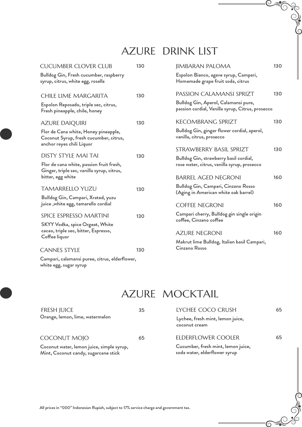 Drink Menu – Azure Beach Restaurant