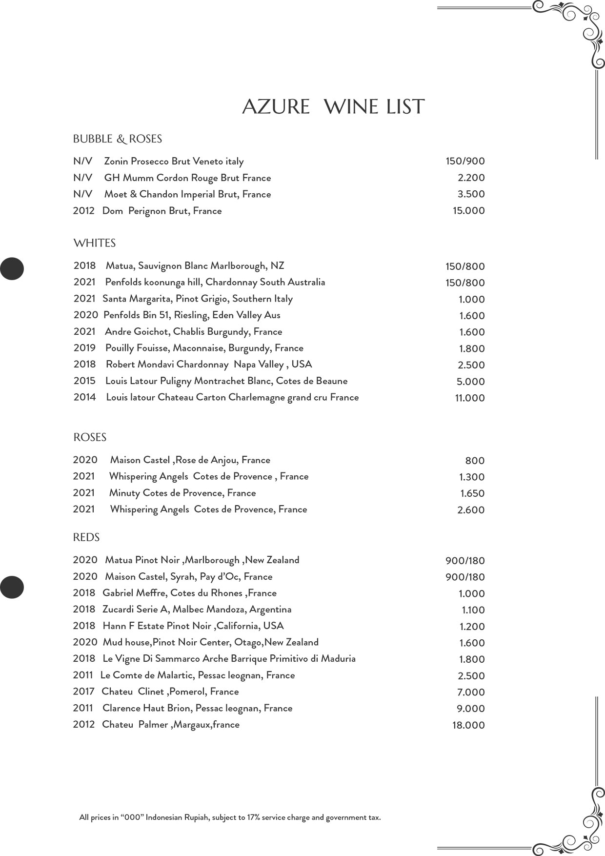 Drink Menu – Azure Beach Restaurant