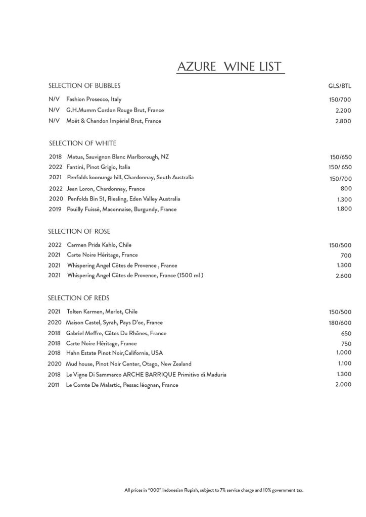 Drink Menu - Azure Beach Restaurant