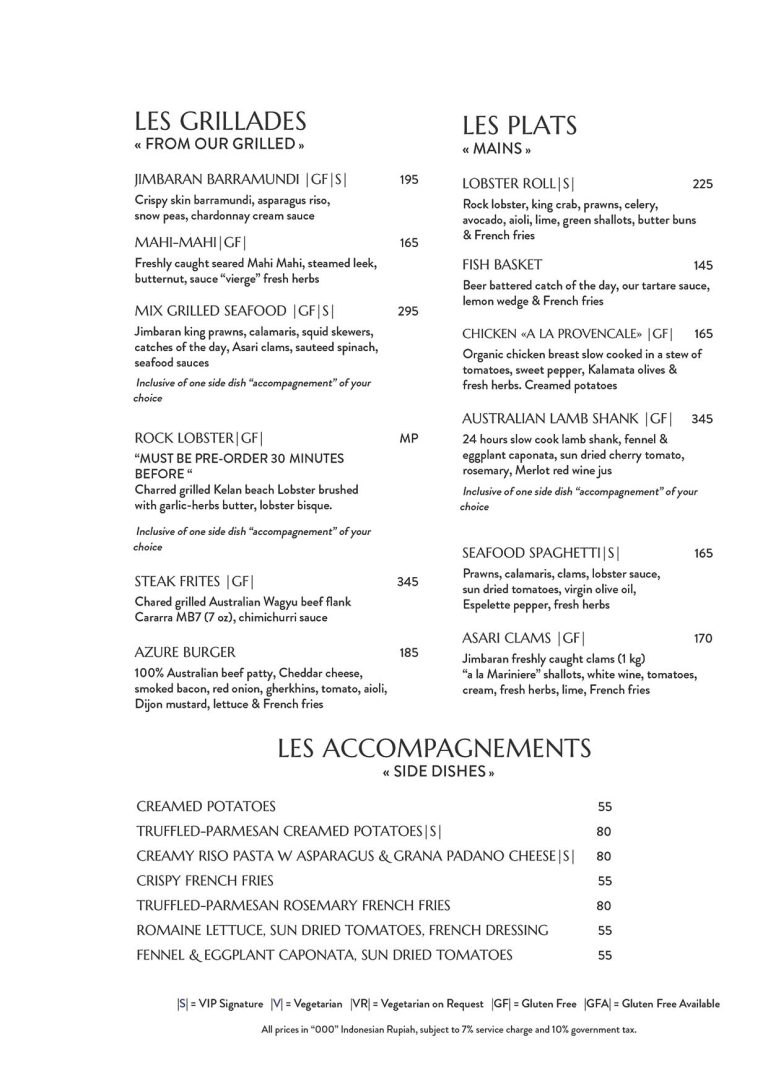 azure restaurant menu - Azure Beach Restaurant